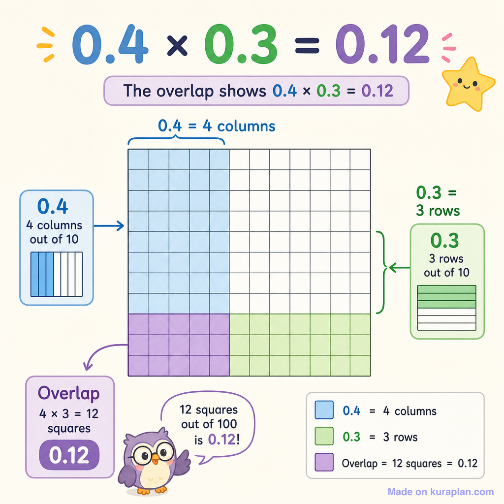Decimal multiplication 0.4 × 0.3 grid — Free Printable Diagram for ...