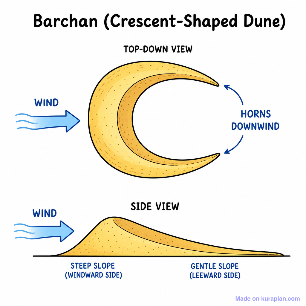 Dune Barchan Diagram — Free Printable Diagram for Teachers | Kuraplan