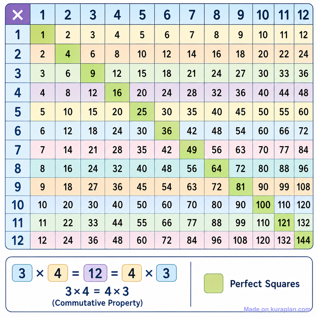 Multiplication Times Table Chart (1–12) (simple) — Free Printable ...