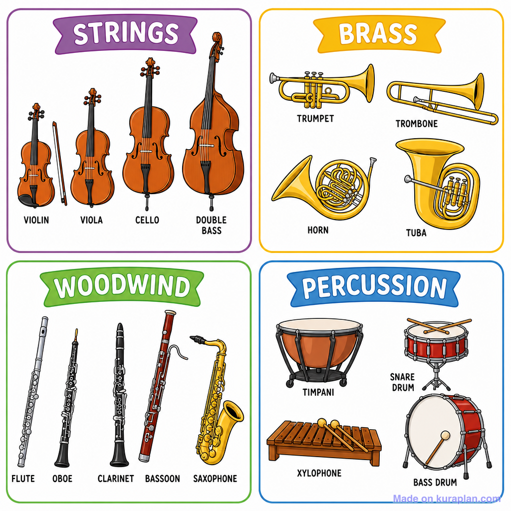 Orchestra Families 4 Grid — Free Printable Clipart for Teachers | Kuraplan