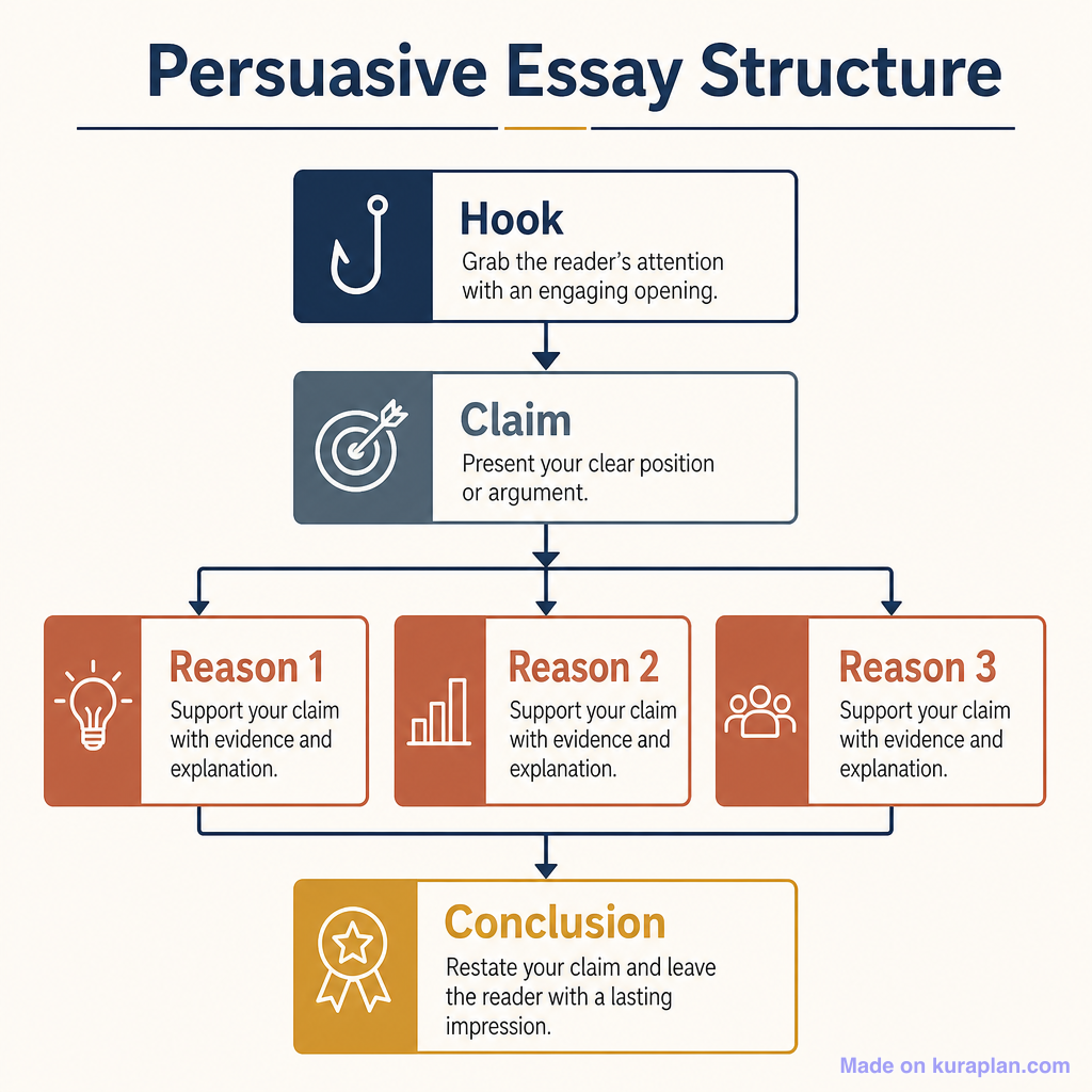 Persuasive essay structure — Free Printable Diagram for Teachers | Kuraplan