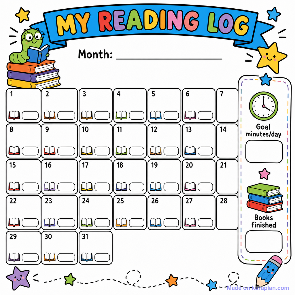 Reading Log Calendar — Free Printable Clipart for Teachers | Kuraplan