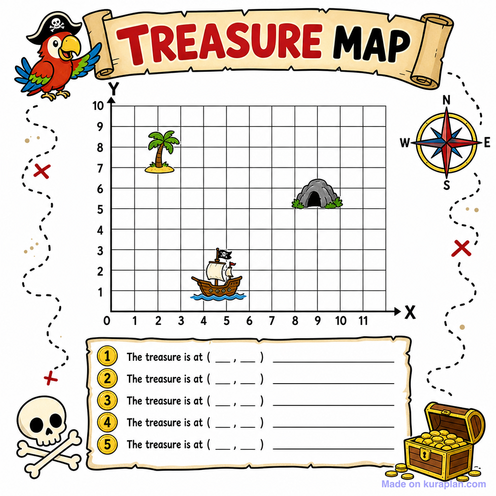 Coordinate Treasure Map — Free Printable Clipart for Teachers | Kuraplan