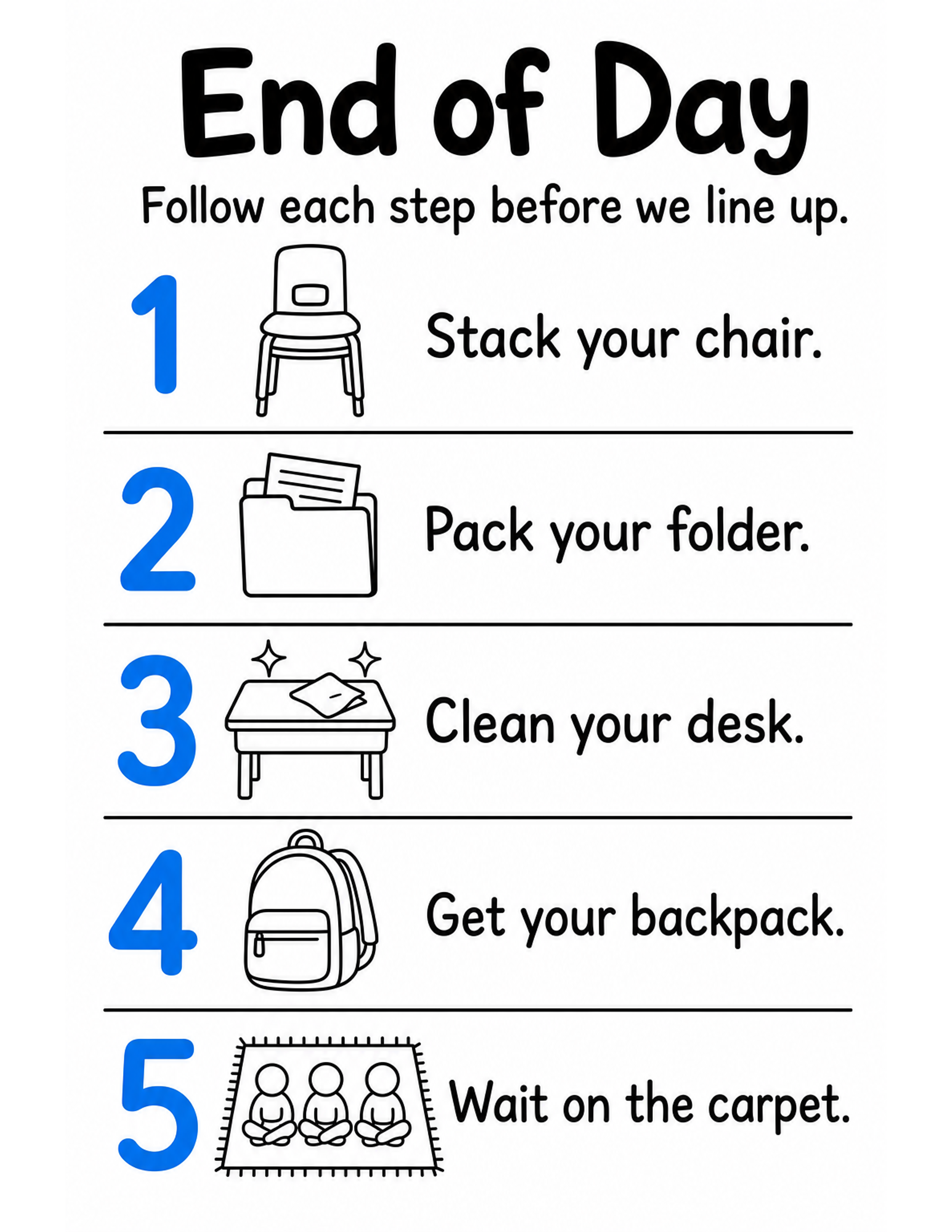 End of Day Printable (First Week of School, K-2)