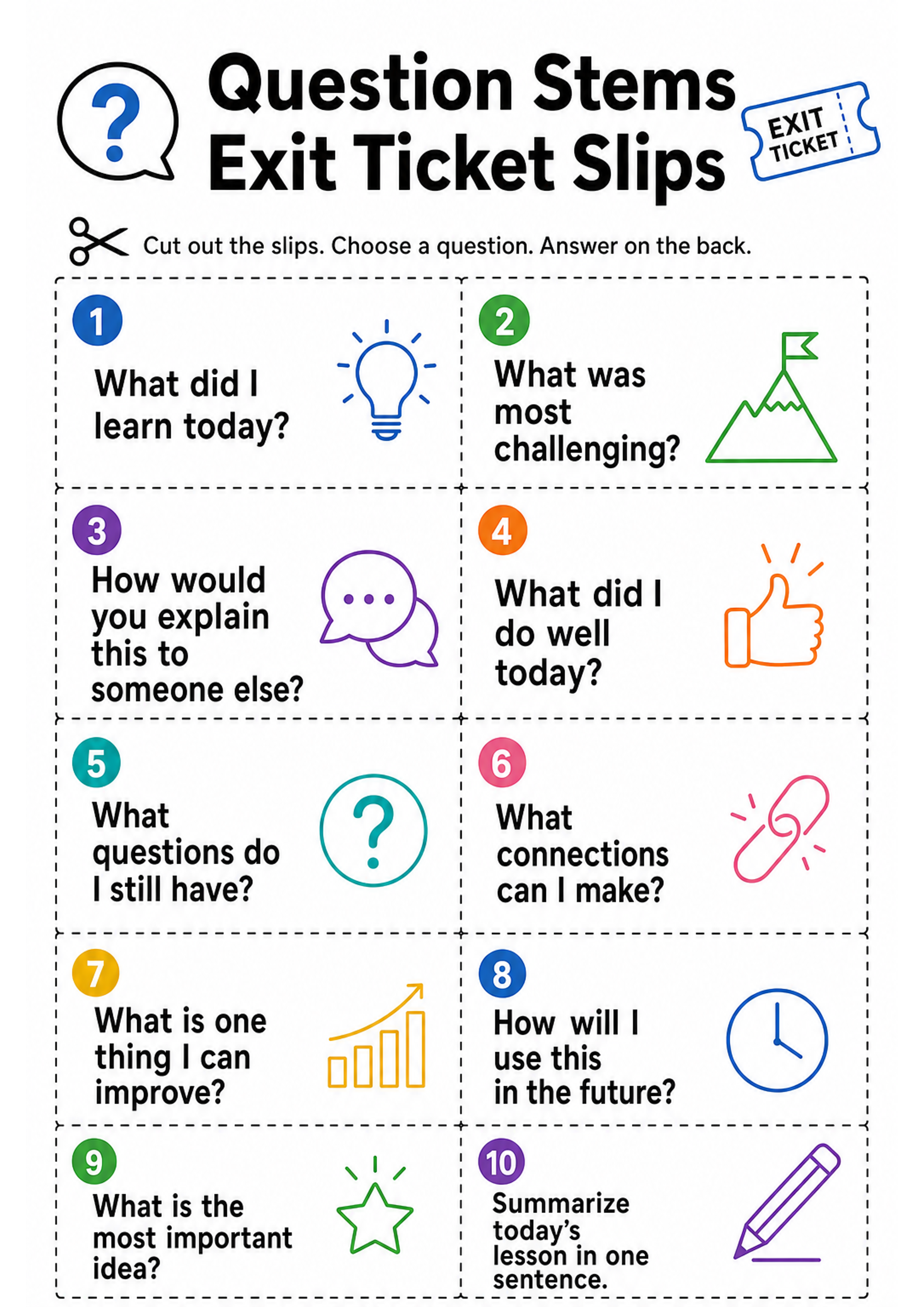Question Stems Exit Ticket Slips Printable
