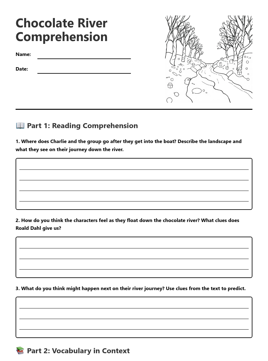 Chocolate River Comprehension — Free Printable Worksheet for English ...