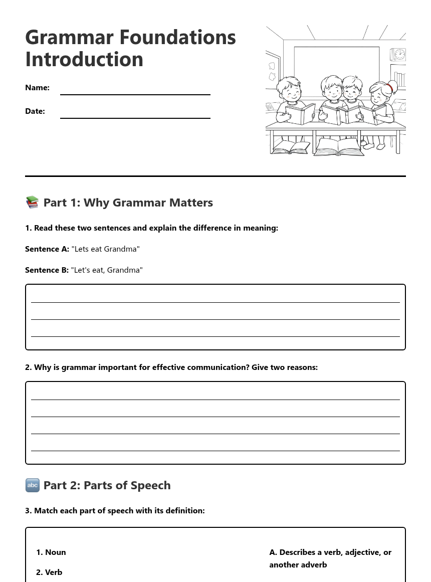 Grammar Foundations Introduction — Free Printable Worksheet | Kuraplan