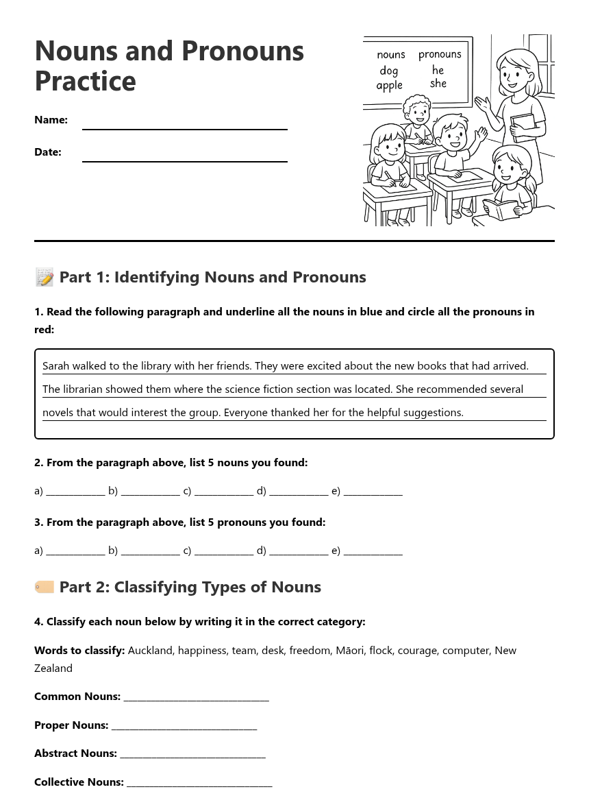 Nouns and Pronouns Practice — Free Printable Worksheet for English ...