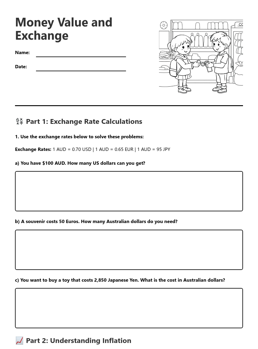 Money Value and Exchange — Free Printable Worksheet for Maths | Kuraplan