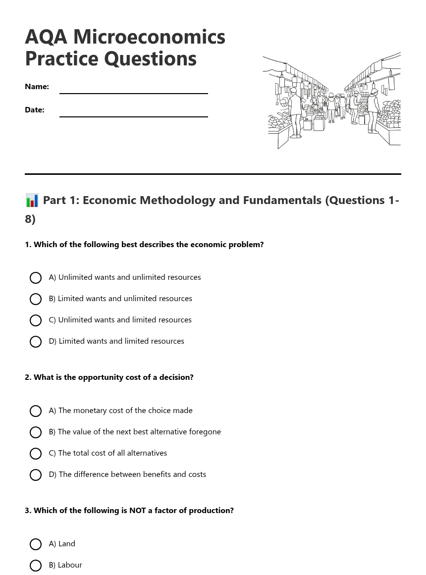 AQA Microeconomics Practice Questions — Free Printable Worksheet for ...