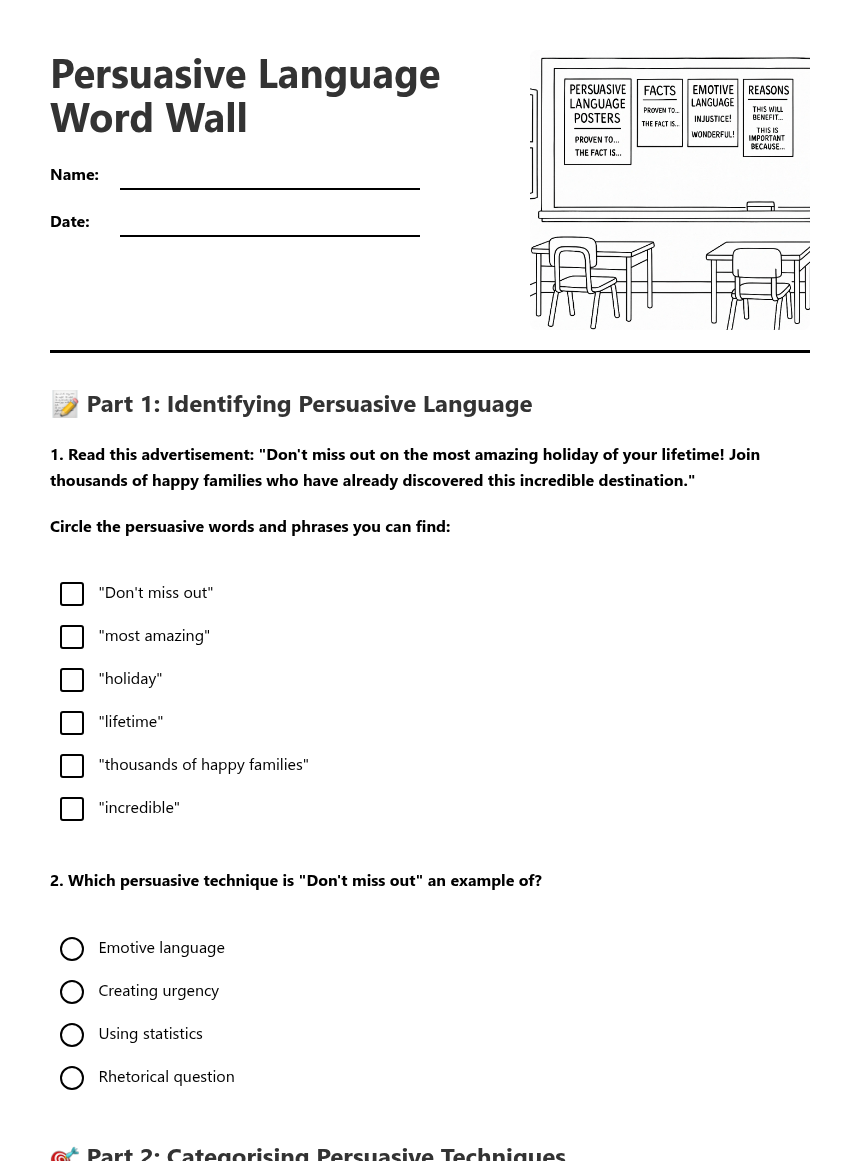 Persuasive Language Word Wall — Free Printable Worksheet for English ...