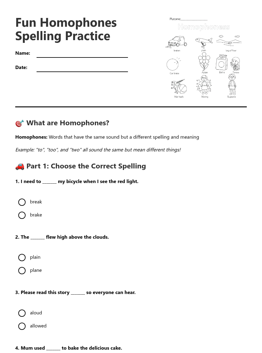 Fun Homophones Spelling Practice — Free Printable Worksheet for English ...