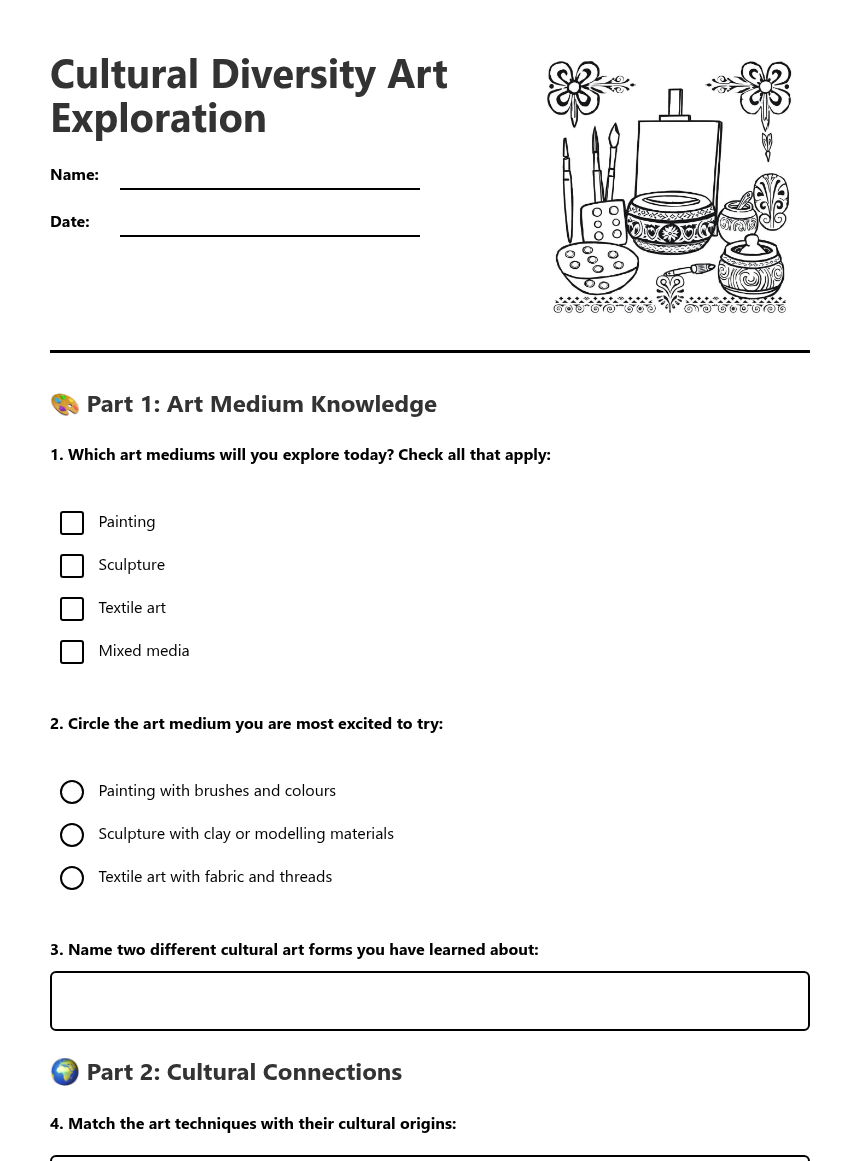 Cultural Diversity Art Exploration — Free Printable Worksheet for Art ...