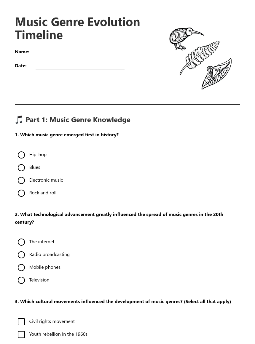 Music Genre Evolution Timeline — Free Printable Worksheet for Music ...