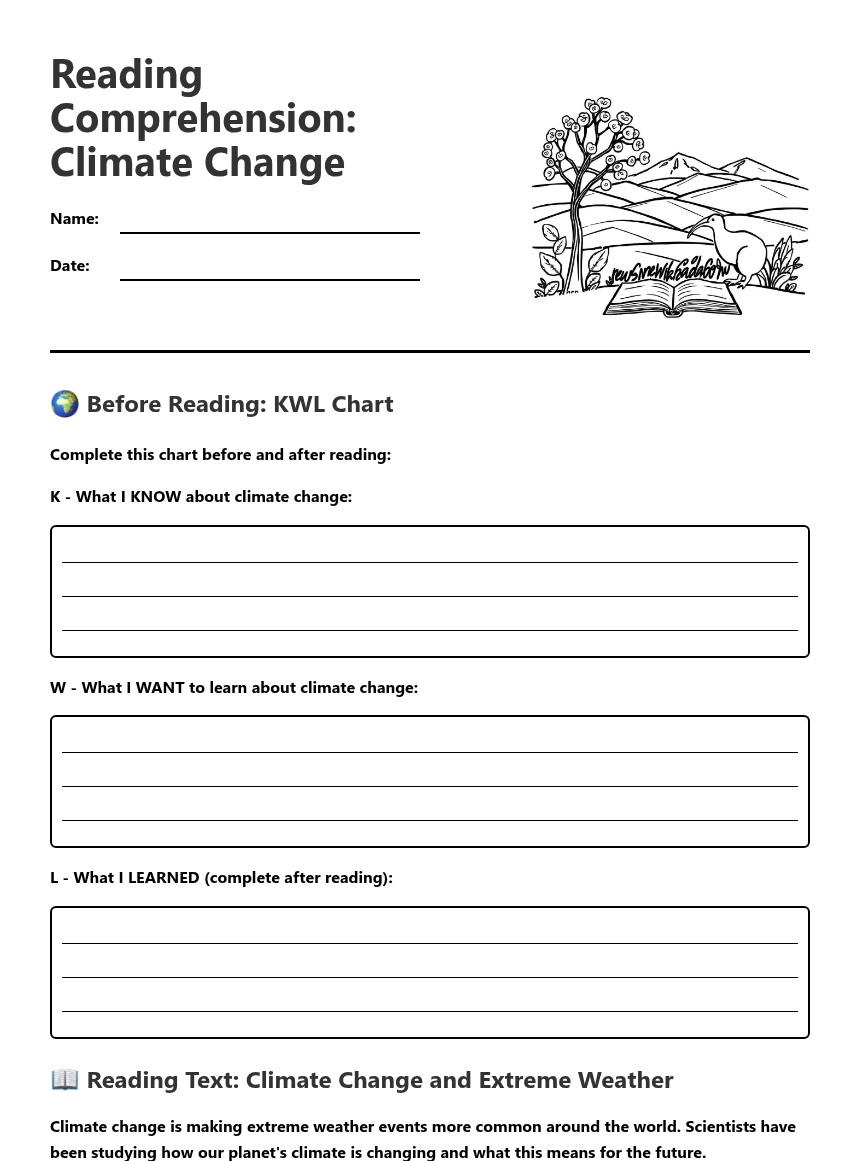 Reading Comprehension: Climate Change — Free Printable Worksheet | Kuraplan