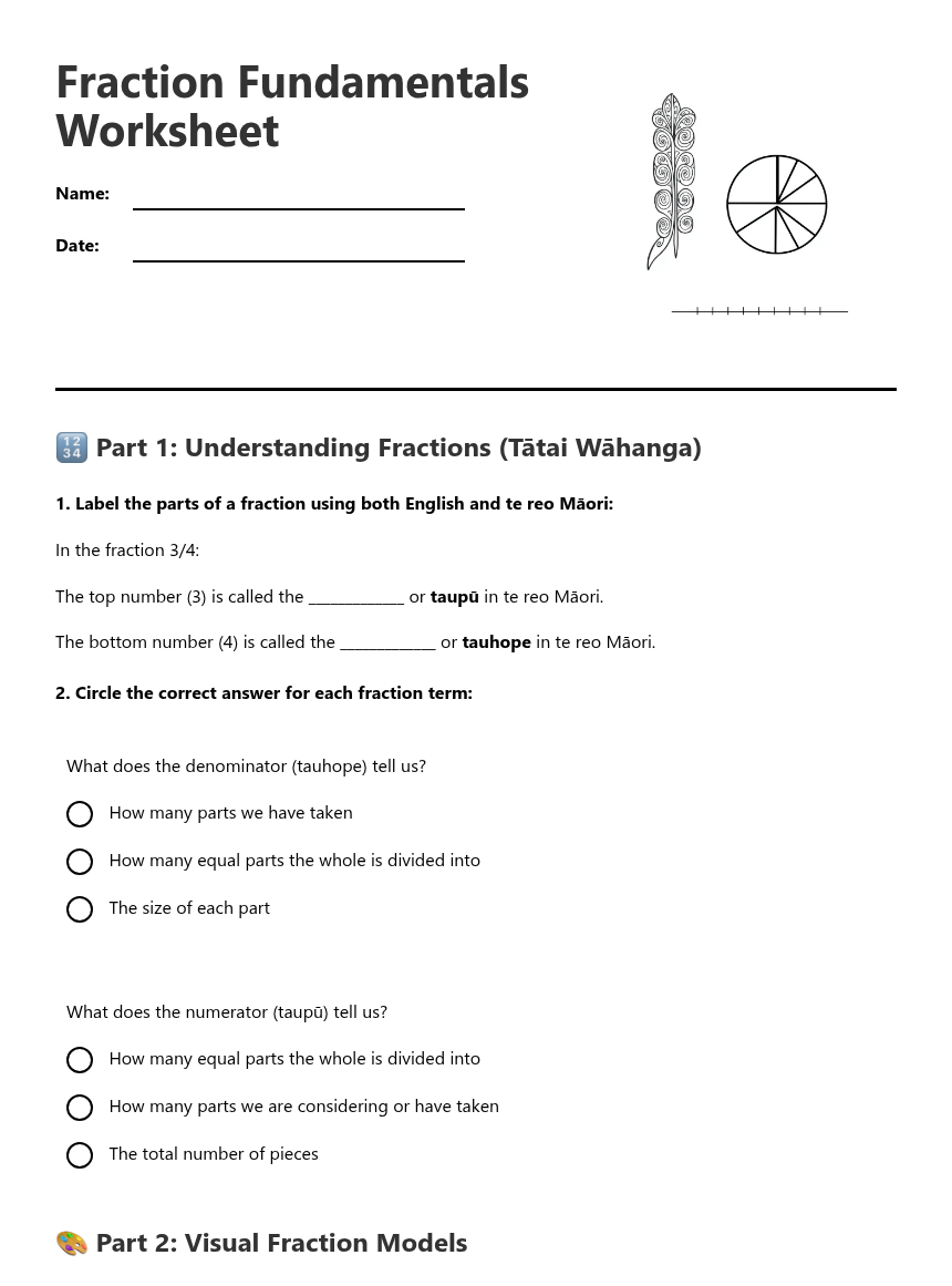 Fraction Fundamentals Worksheet — Free Printable Worksheet for Maths ...