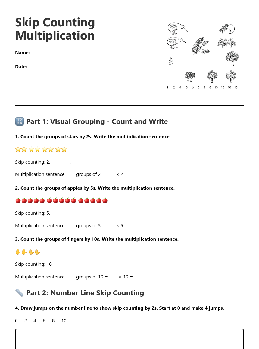 Skip Counting Multiplication — Free Printable Worksheet for Maths ...