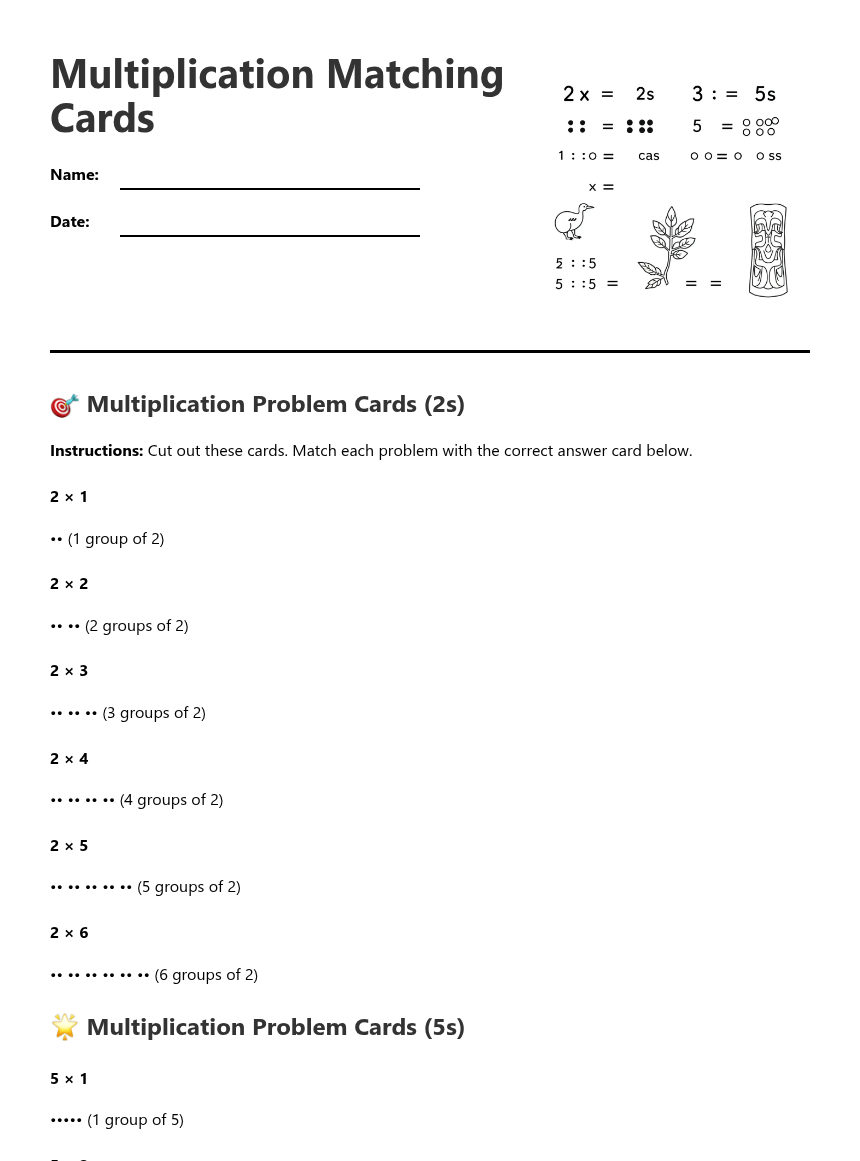 Multiplication Matching Cards — Free Printable Worksheet for Maths ...