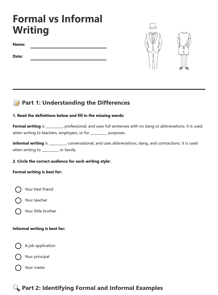 Formal vs Informal Writing — Free Printable Worksheet for English ...