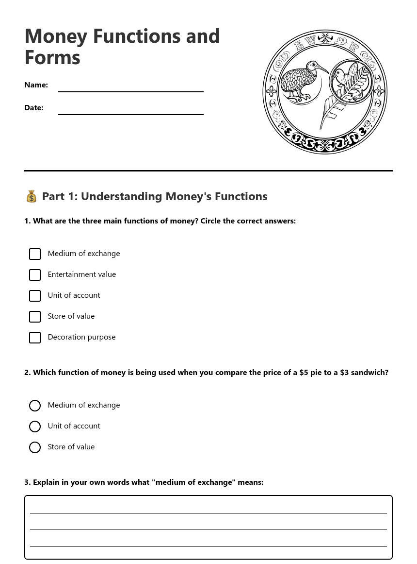 Money Functions and Forms — Free Printable Worksheet | Kuraplan