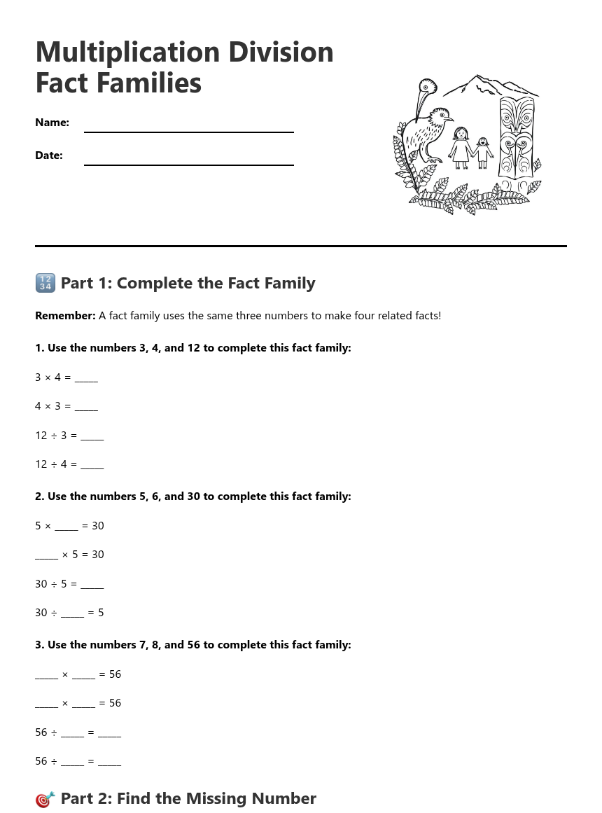 Multiplication Division Fact Families — Free Printable Worksheet for ...