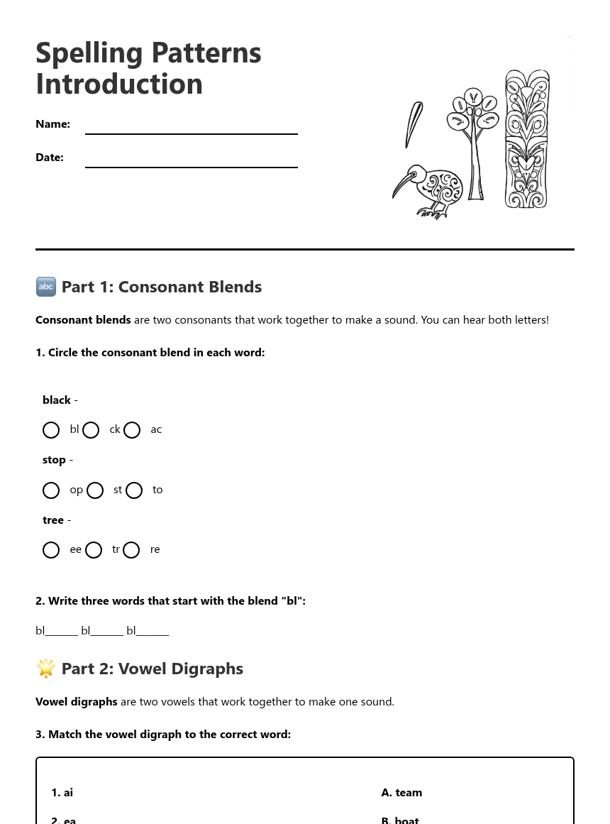 Spelling Patterns Introduction — Free Printable Worksheet for English ...