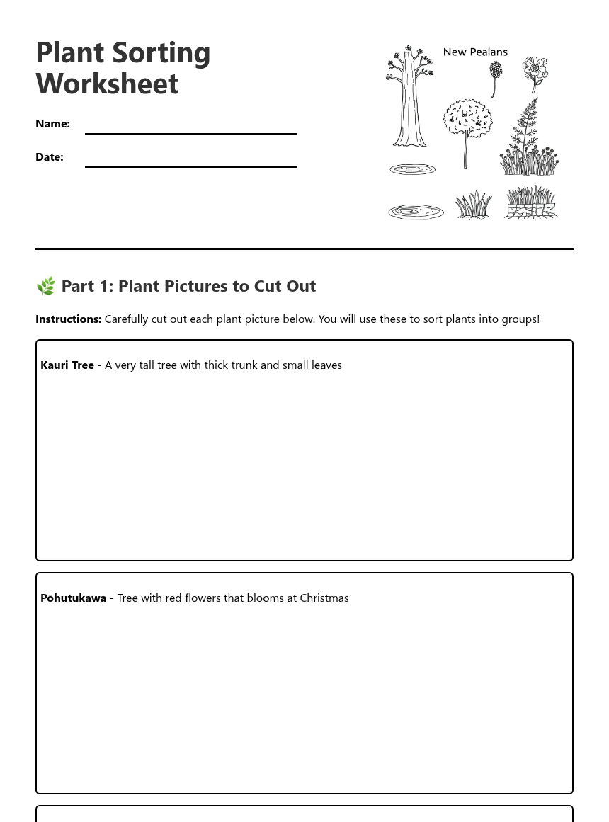 Plant Sorting Worksheet — Free Printable Worksheet for Science | Kuraplan