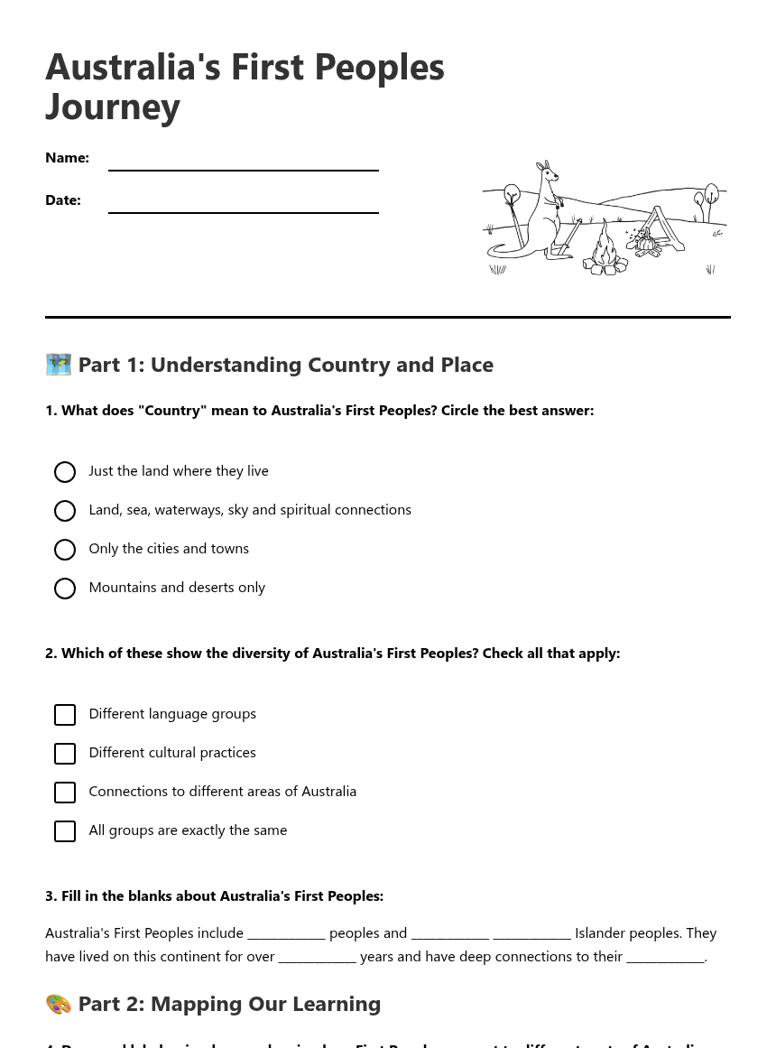 Australia's First Peoples Journey — Free Printable Worksheet for AU ...