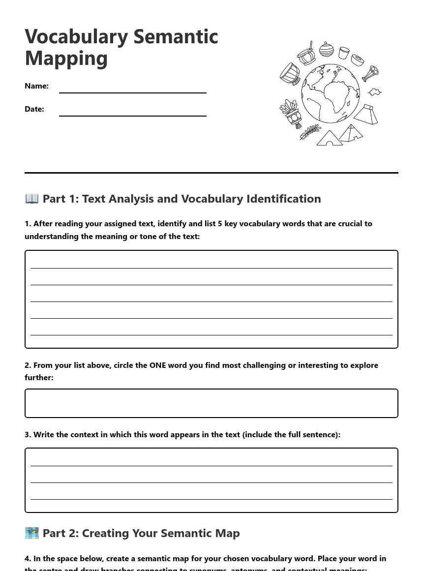 Vocabulary Semantic Mapping — Free Printable Worksheet | Kuraplan