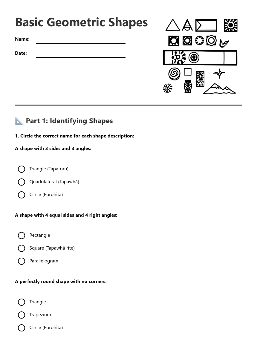 Basic Geometric Shapes — Free Printable Worksheet for Maths | Kuraplan