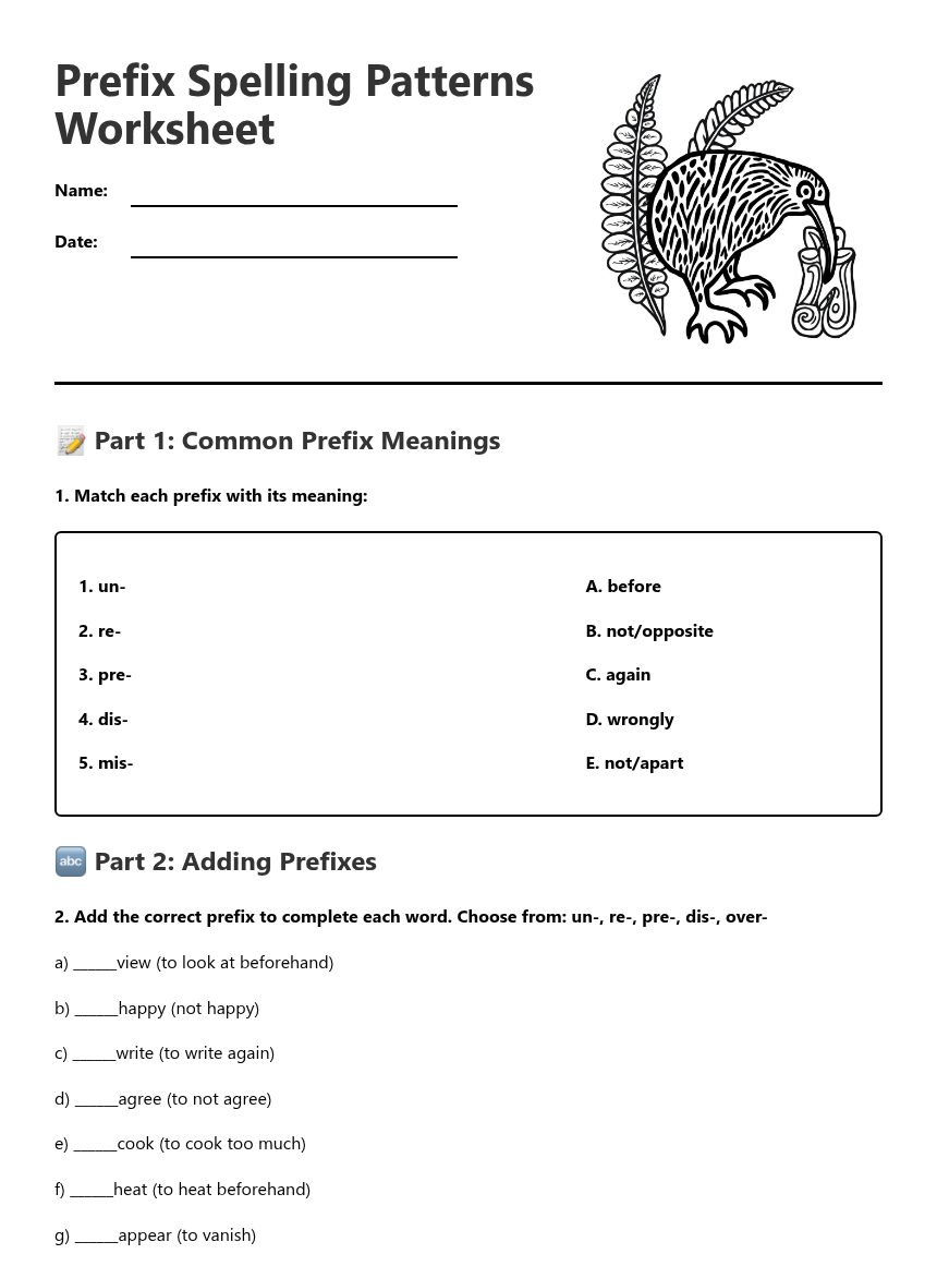 Prefix Spelling Patterns Worksheet — Free Printable Worksheet for ...