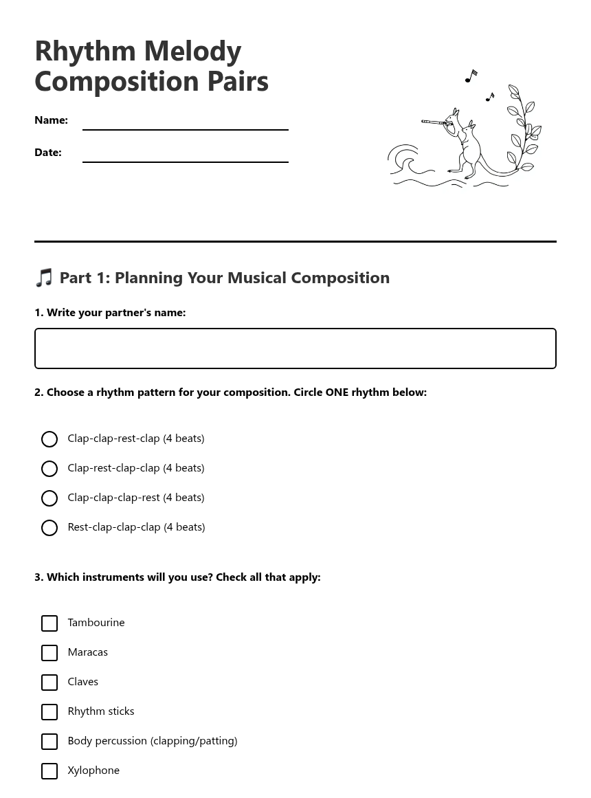 Rhythm Melody Composition Pairs — Free Printable Worksheet for Music ...