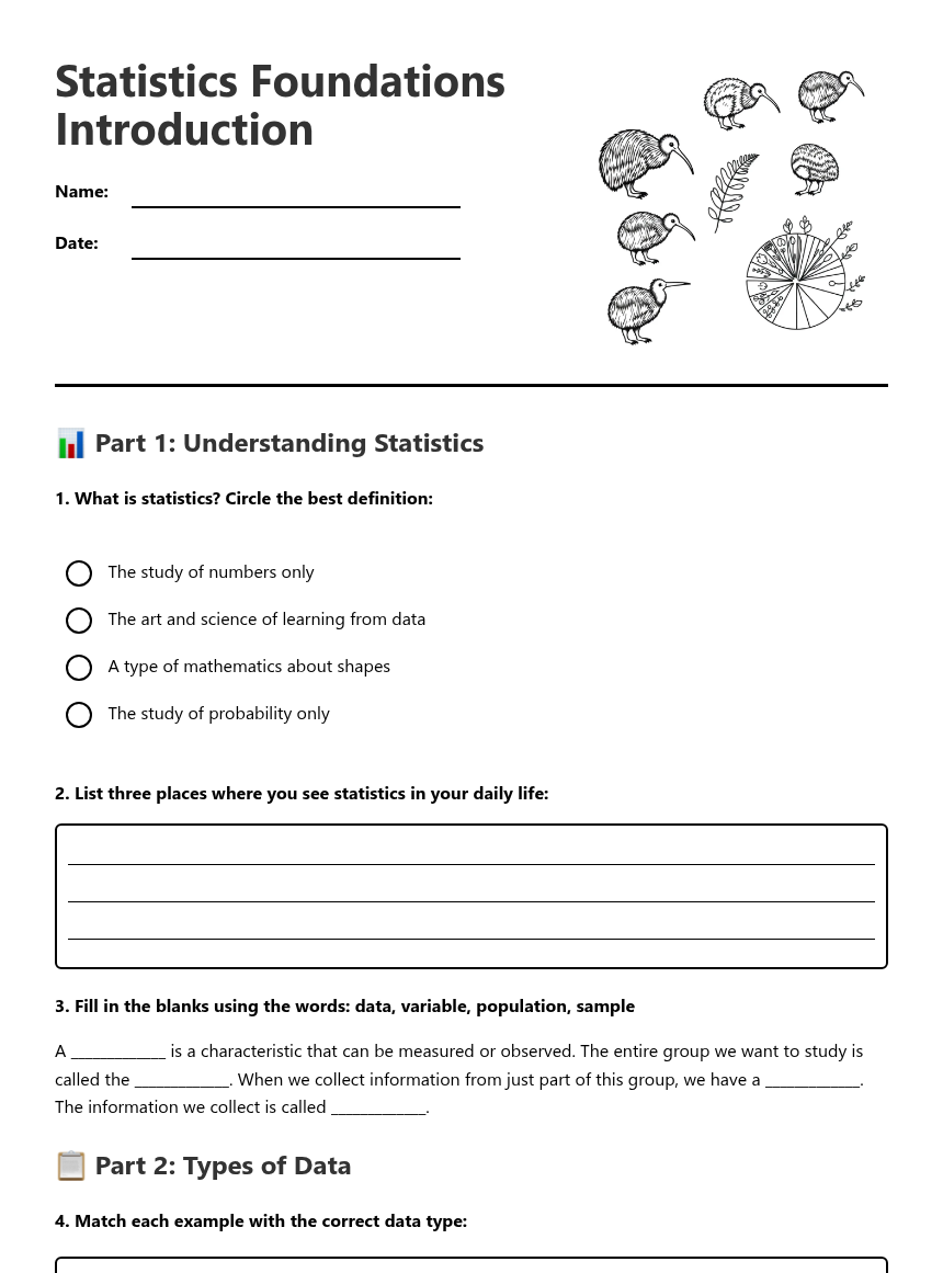 Statistics Foundations Introduction — Free Printable Worksheet for ...