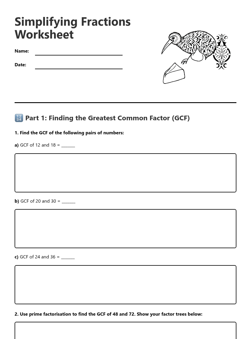 Simplifying Fractions Worksheet — Free Printable Worksheet for Maths ...