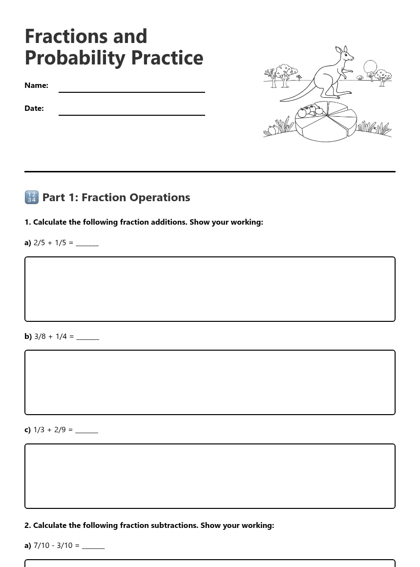 Fractions and Probability Practice — Free Printable Worksheet for ...