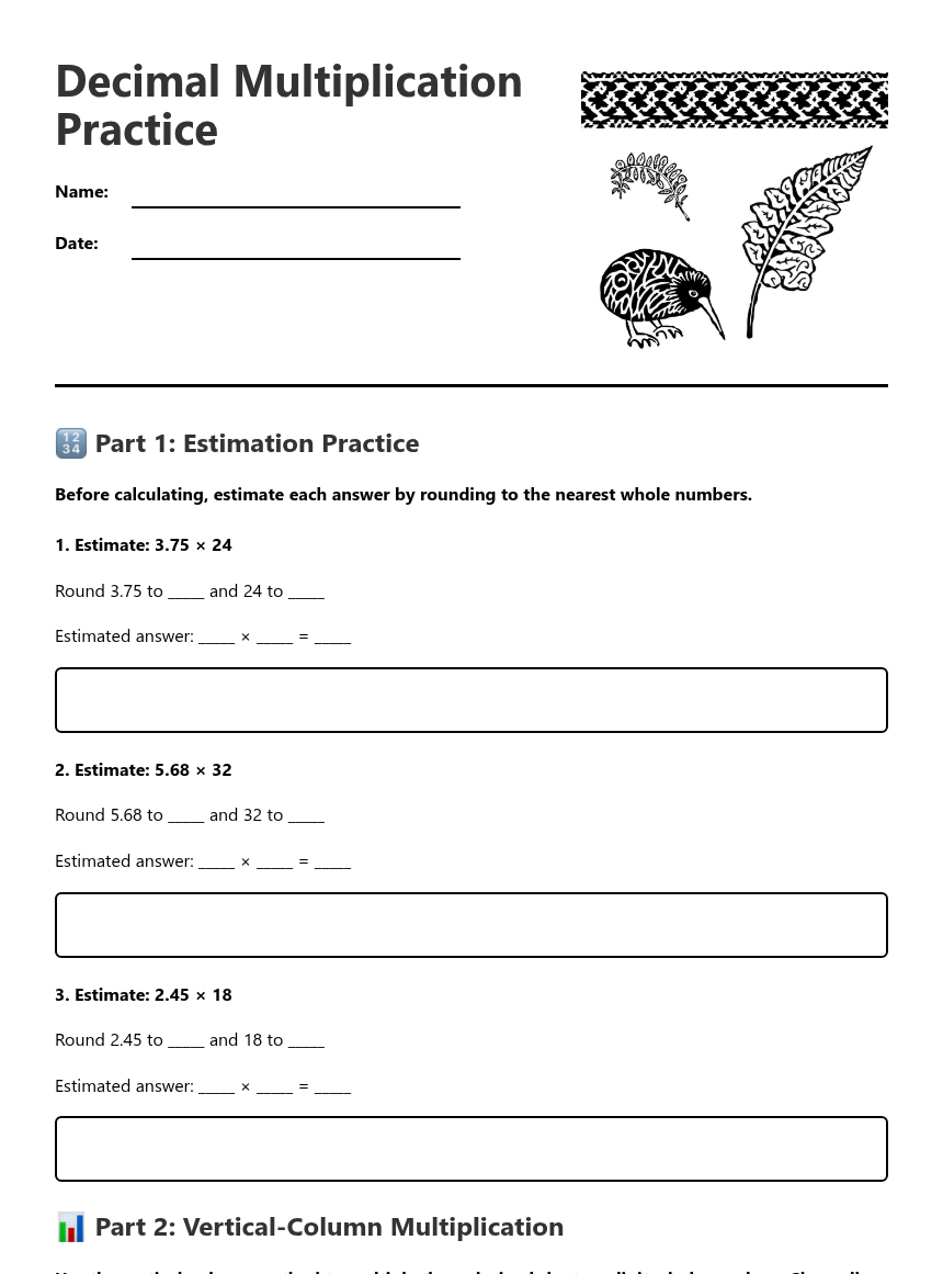 Decimal Multiplication Practice — Free Printable Worksheet for Maths ...