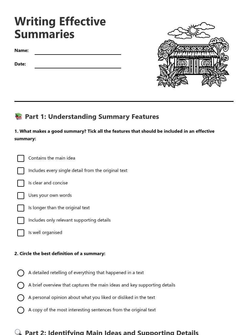 Writing Effective Summaries — Free Printable Worksheet for English ...
