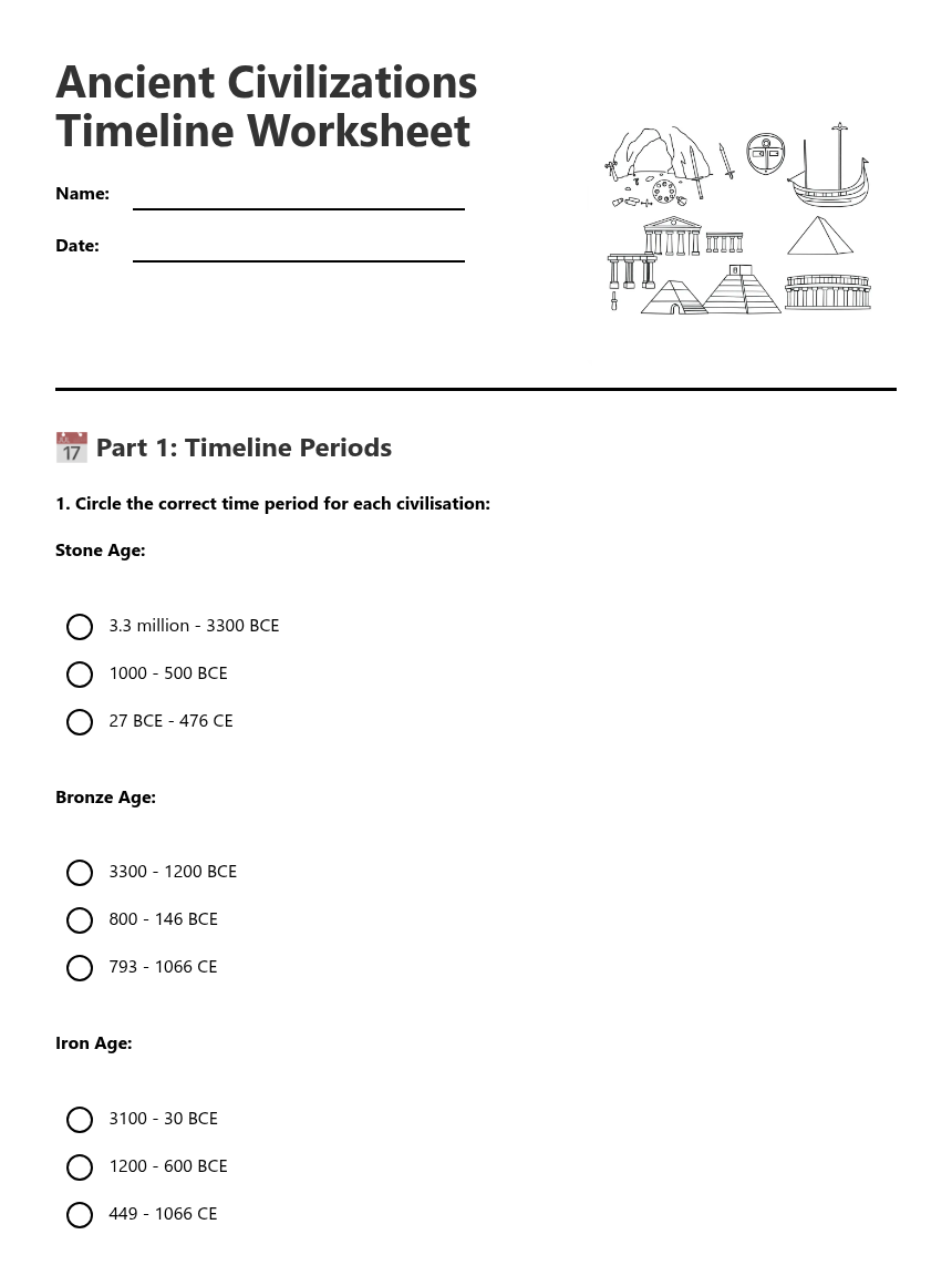 Ancient Civilizations Timeline Worksheet — Free Printable Worksheet ...