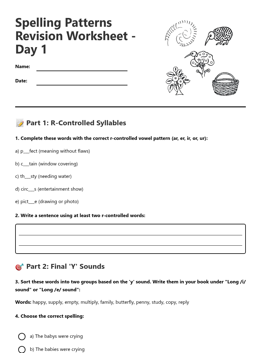 Spelling Patterns Revision Worksheet — Free Printable Worksheet for ...