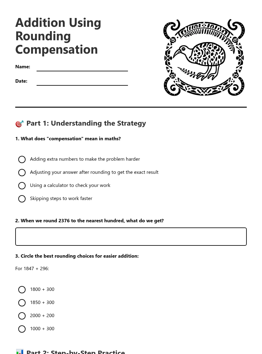 Addition Using Rounding Compensation — Free Printable Worksheet for ...