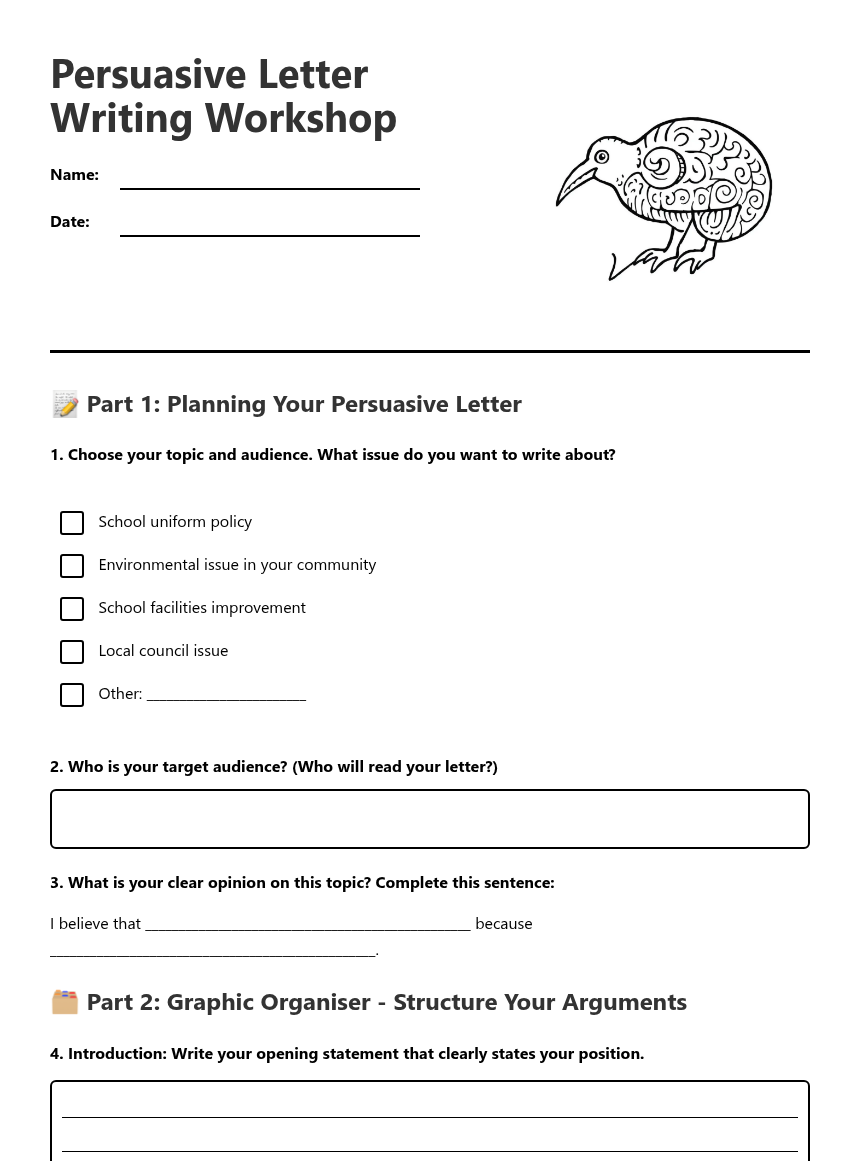 Persuasive Letter Writing Workshop — Free Printable Worksheet for ...