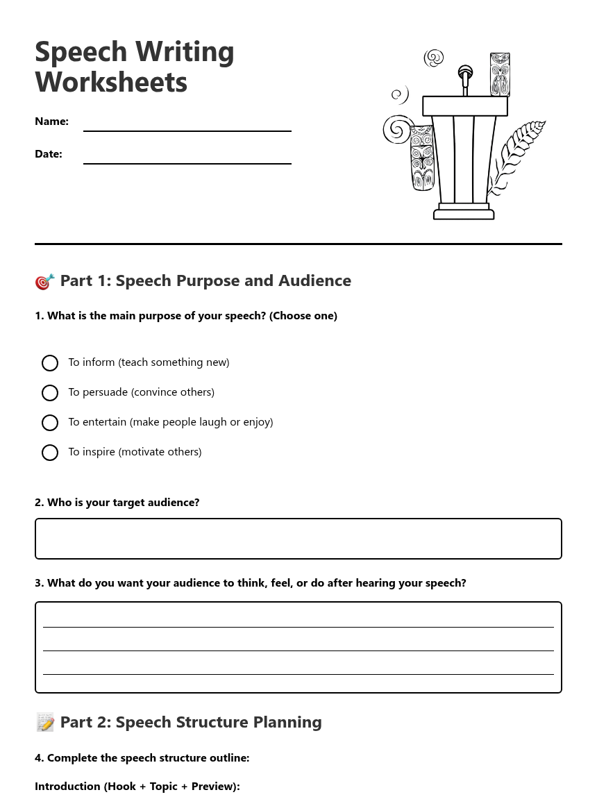 Speech Writing Worksheets — Free Printable Worksheet | Kuraplan