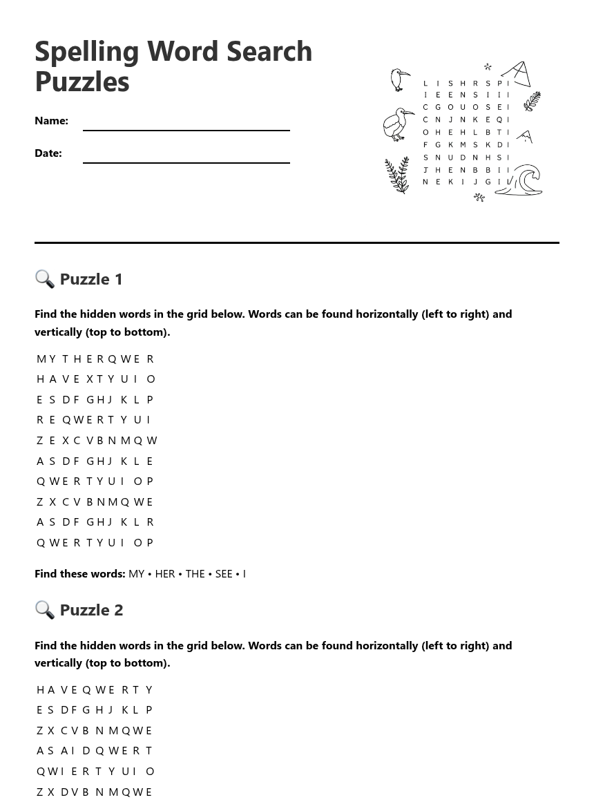Spelling Word Search Puzzles — Free Printable Worksheet for English ...