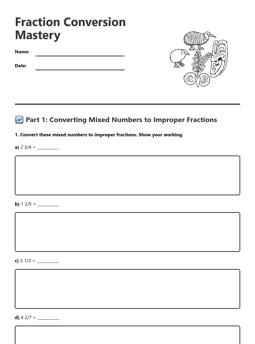 Fraction Conversion Mastery — Free Printable Worksheet | Kuraplan