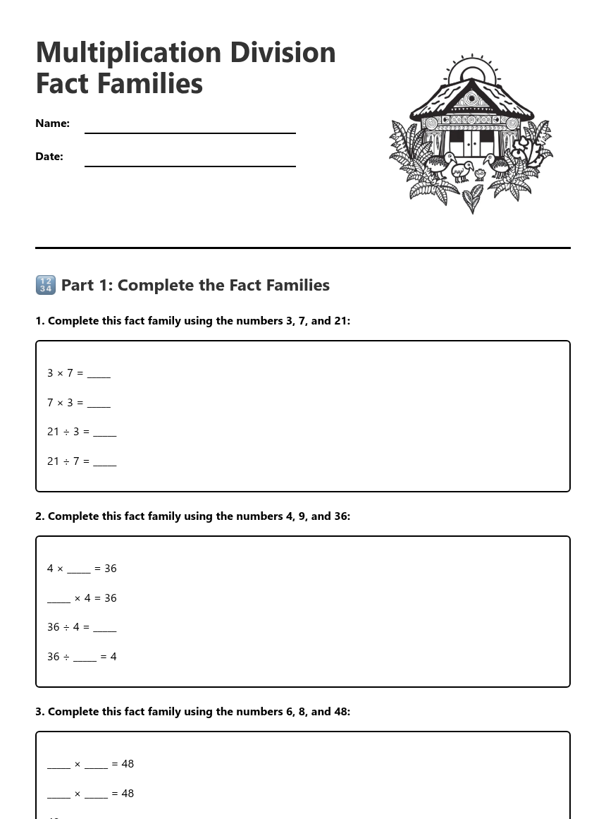 Multiplication Division Fact Families — Free Printable Worksheet for ...