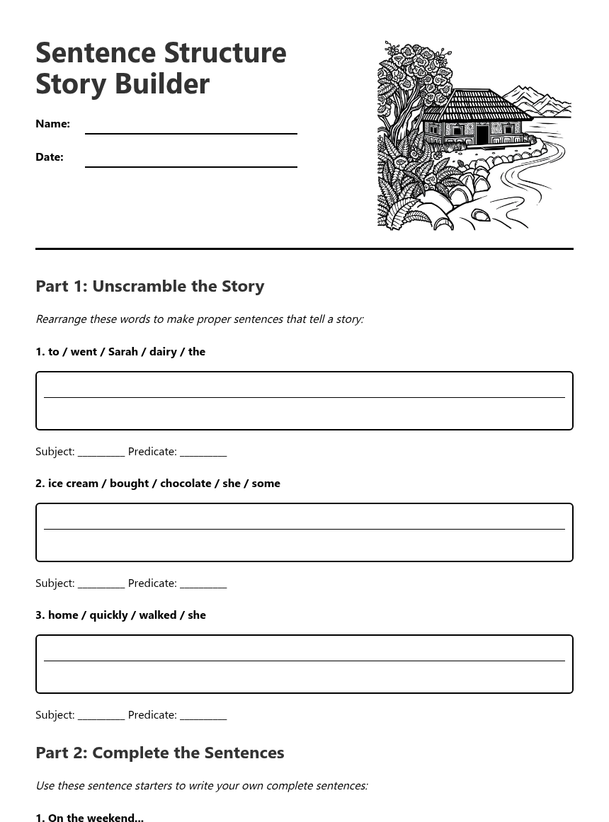 Sentence Structure Story Builder — Free Printable Worksheet for English ...