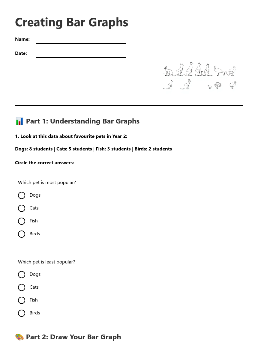 Creating Bar Graphs — Free Printable Worksheet for Maths | Kuraplan
