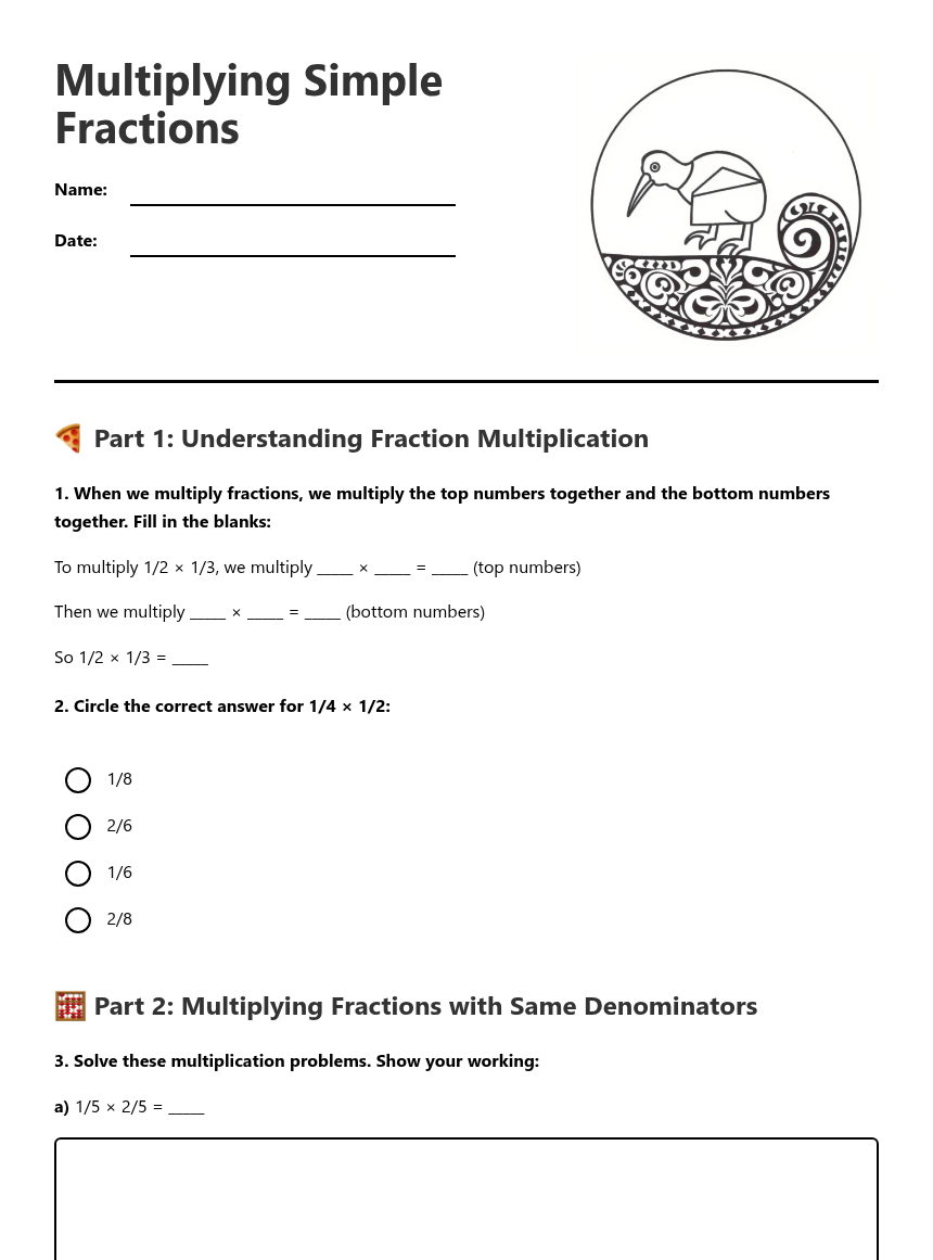 Multiplying Simple Fractions — Free Printable Worksheet for Maths ...