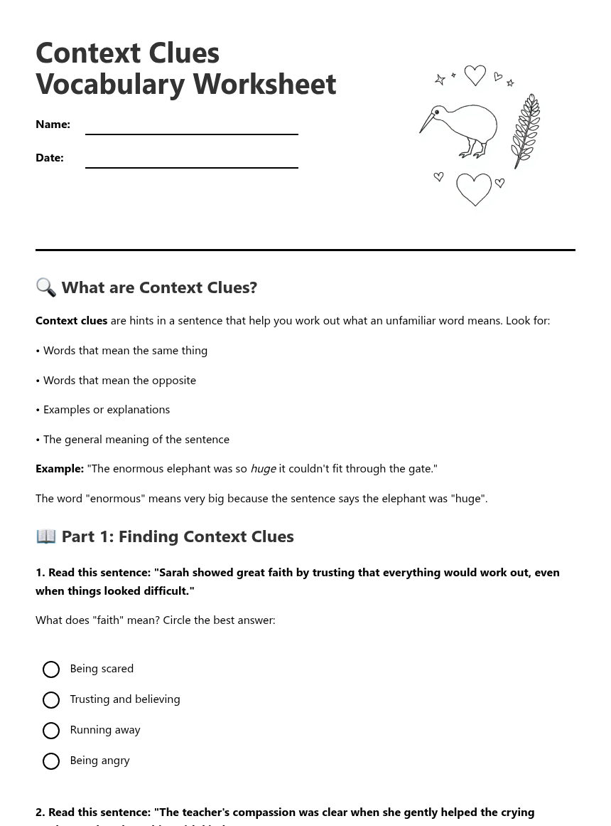 Context Clues Vocabulary Worksheet — Free Printable Worksheet for ...