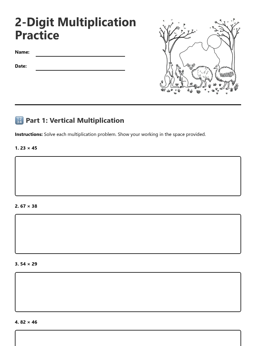 2-Digit Multiplication Practice — Free Printable Worksheet | Kuraplan